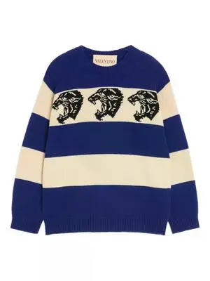 Valentino Garavani Panther-jacquard Striped Jumper - Blue