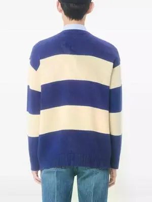 Valentino Garavani Panther-jacquard Striped Jumper - Blue