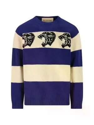 Valentino Garavani Panther-jacquard Striped Jumper - Blue