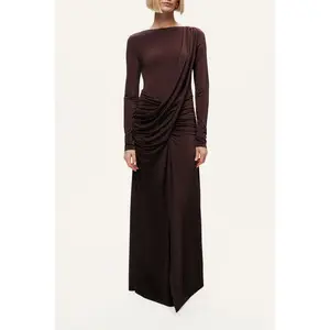 NOCTURNE Asymmetric Draped Open-back Dress