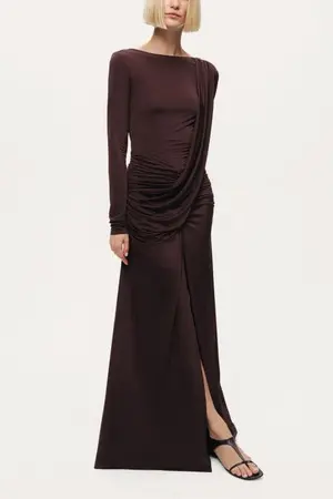 NOCTURNE Asymmetric Draped Open-back Dress