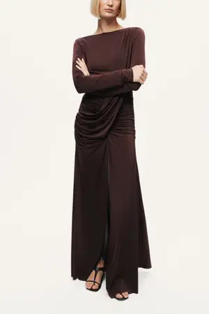 NOCTURNE Asymmetric Draped Open-back Dress