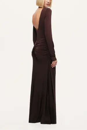 NOCTURNE Asymmetric Draped Open-back Dress
