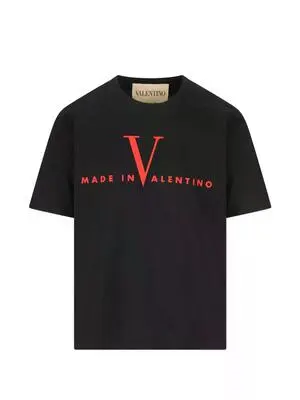 Valentino Garavani Cotton T-shirt With Made In Print - Black