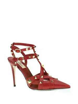 Valentino Garavani Studded Kidskin Pumps - Red
