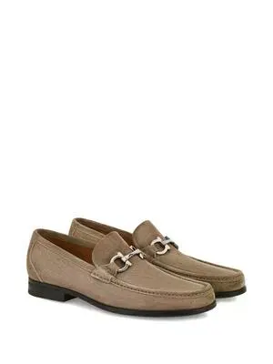 FERRAGAMO Gancini Buckle Suede Loafers - Neutrals