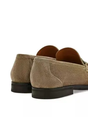 FERRAGAMO Gancini Buckle Suede Loafers - Neutrals