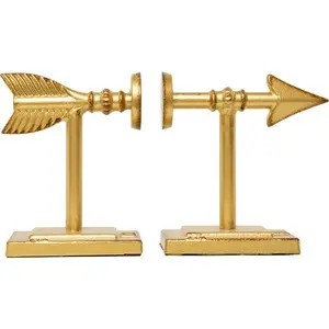 STORIED HOME Decorative Cast Metal Arrow Bookends - Gold