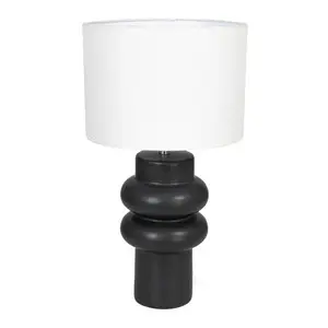 STORIED HOME Stoneware Table Lamp With Linen Shade, Swivel Neck And Inline Switch - Black