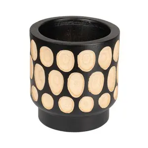 STORIED HOME Hand-carved Wood Planter With Dots - Black