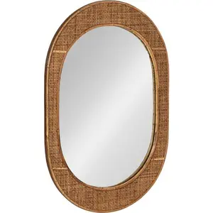 STORIED HOME Oval Wood And Rattan Framed Wall Mirror - Natural