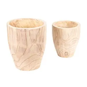 STORIED HOME Round Paulownia Wood Planters - Natural