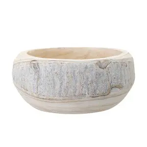 STORIED HOME Decorative Hand-carved Paulownia Wood Bowl - White