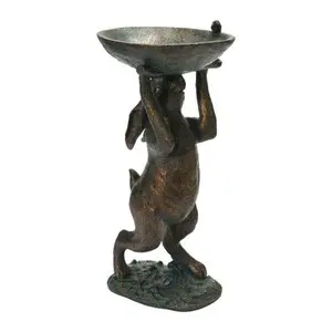 STORIED HOME Decorative Resin Rabbit Bird Bath - Green