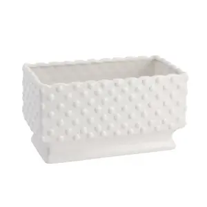 STORIED HOME Ceramic Hobnail Planter With Scalloped Edge And Polka Dots - White