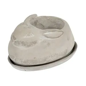 STORIED HOME Cement Rabbit Planter With Saucer Set - Grey