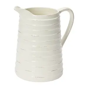 STORIED HOME Farmhouse Embossed Stripe Ceramic Pitcher