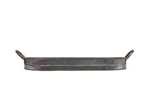 STORIED HOME Oval Galvanized Metal Tray With Handles - Silver
