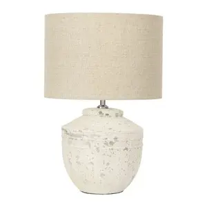 STORIED HOME Cement Table Lamp With Linen Shade - White