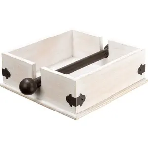 STORIED HOME Farmhouse Square Wood And Metal Napkin Holder - White
