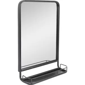 STORIED HOME Metal Framed Rectangle Wall Mirror With Shelf - Black