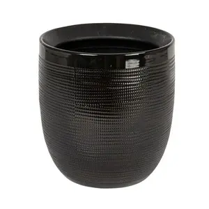 STORIED HOME Textured Stoneware Planter - Black