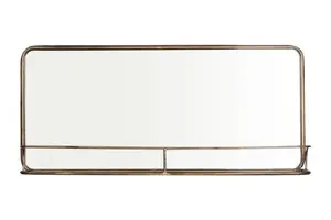 STORIED HOME Wide Metal Framed Wall Mirror With Shelf - Brass