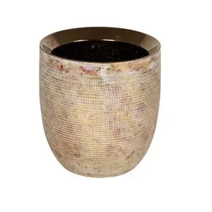 STORIED HOME Embossed Textured Stoneware Planter - Gold