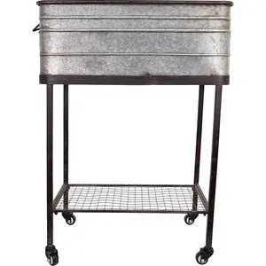 STORIED HOME Metal Planter Tub On Stand With Rolling Wheels - Silver
