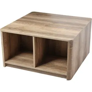 STORIED HOME Radius Coffee Table With 4 Square Cube Storage Compartments - Brown