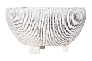 STORIED HOME Round Terra-cotta Footed Planter With Textured Stripes - Grey