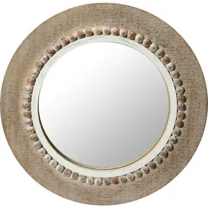 STORIED HOME Round Wood Framed Wall Mirror - Brown