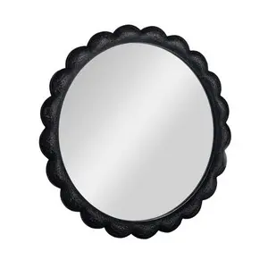STORIED HOME Round Scalloped Distressed Wood Wall Mirror - Black