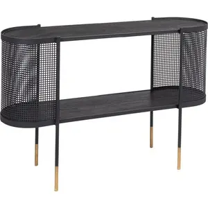 STORIED HOME Metal Console Table With Shelf For Tv - Black