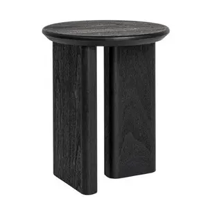 STORIED HOME Asymmetrical Firwood Round End Table - Black