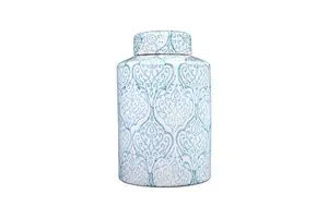 STORIED HOME Decorative Tall Ceramic Ginger Jar With Lid - Blue