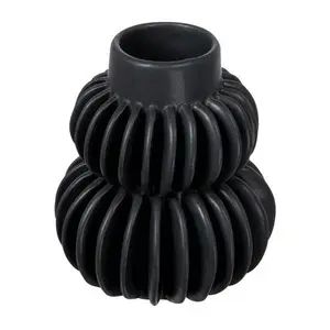 STORIED HOME Decorative Pleated Stoneware Vase - Black