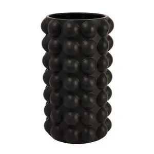 STORIED HOME Round Stoneware Umbrella Holder/vase With Raised Dots And Matte Finish - Black