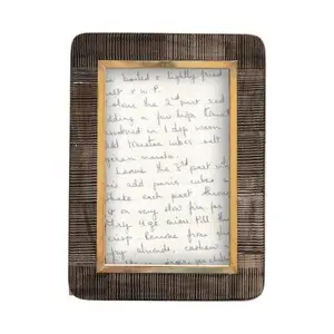 STORIED HOME Hand-carved Horn Photo Frame With Brass Border - Black