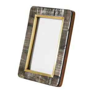 STORIED HOME Hand-carved Horn Photo Frame With Brass Border