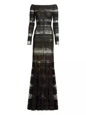 Elie Saab Long-sleeve Lace Maxi Dress - Black