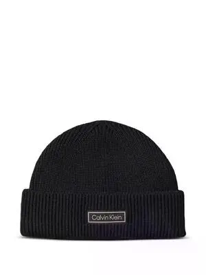 Calvin Klein Ribbed Patch Beanie - Black