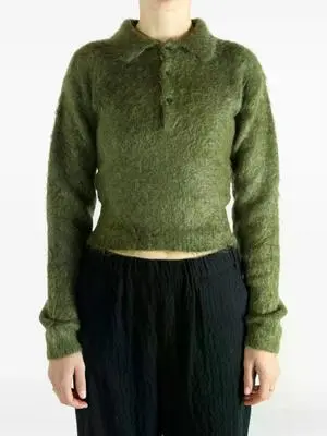Auralee Textured-knit Polo Sweater