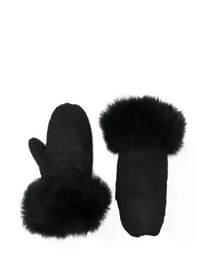 LISKA Fur Trim Fingerless Gloves - Black