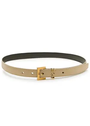 Saint Laurent Logo Leather Belt - Beige