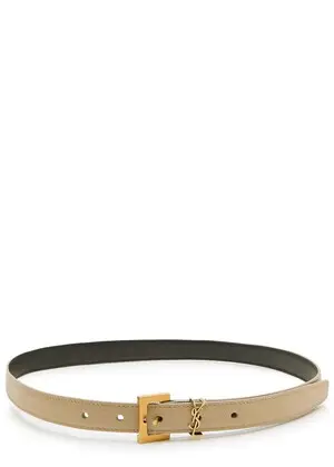 Saint Laurent Logo Leather Belt - Beige