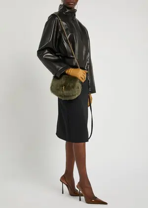 Saint Laurent Jamie 4.3 Mini Shearling Shoulder Bag - Olive
