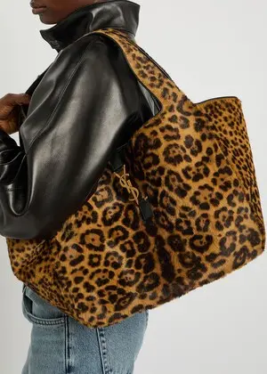 Saint Laurent Le 5 À 7 Besace Calf-hair Tote - Leopard