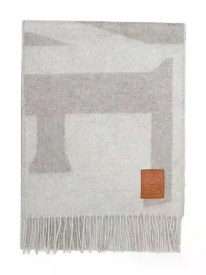 Loewe Logo Fringed Scarf - Grey