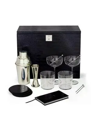 Smythson Mara Crocodile-effect Cocktail Box Set